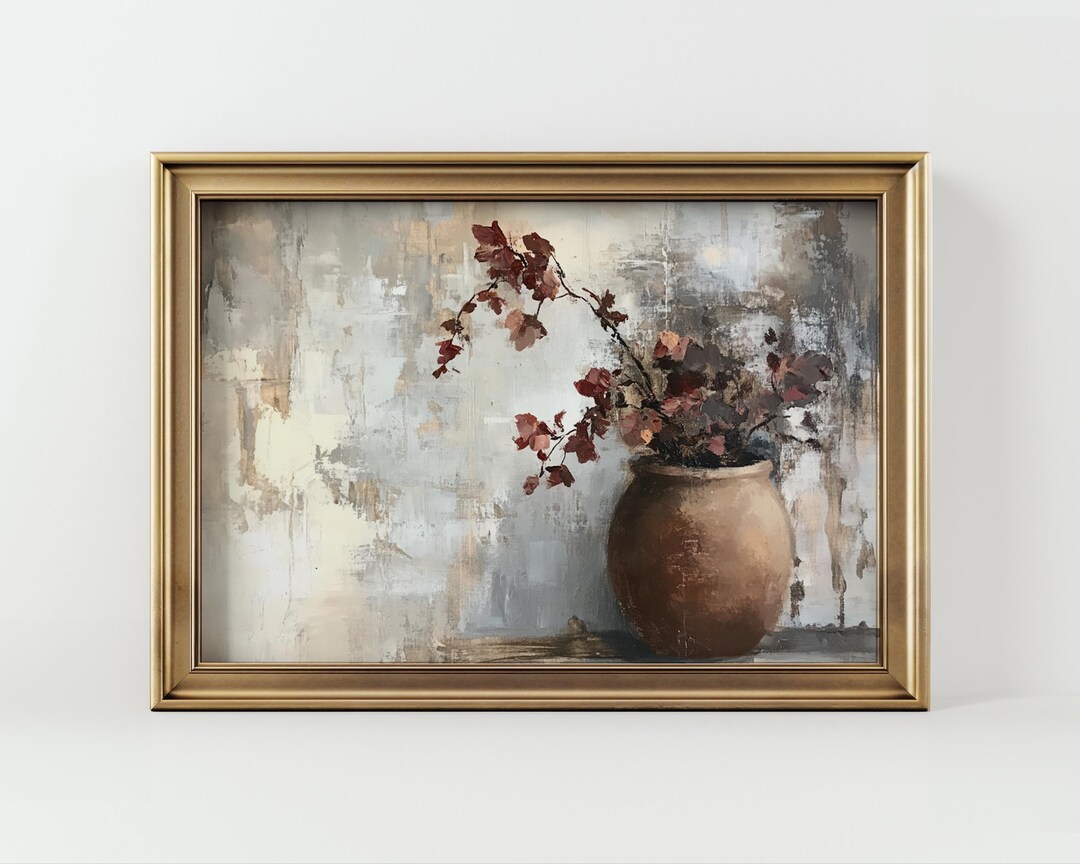 Fall Flower Art Printable flower pot Oil painting of flowers Autumn ...