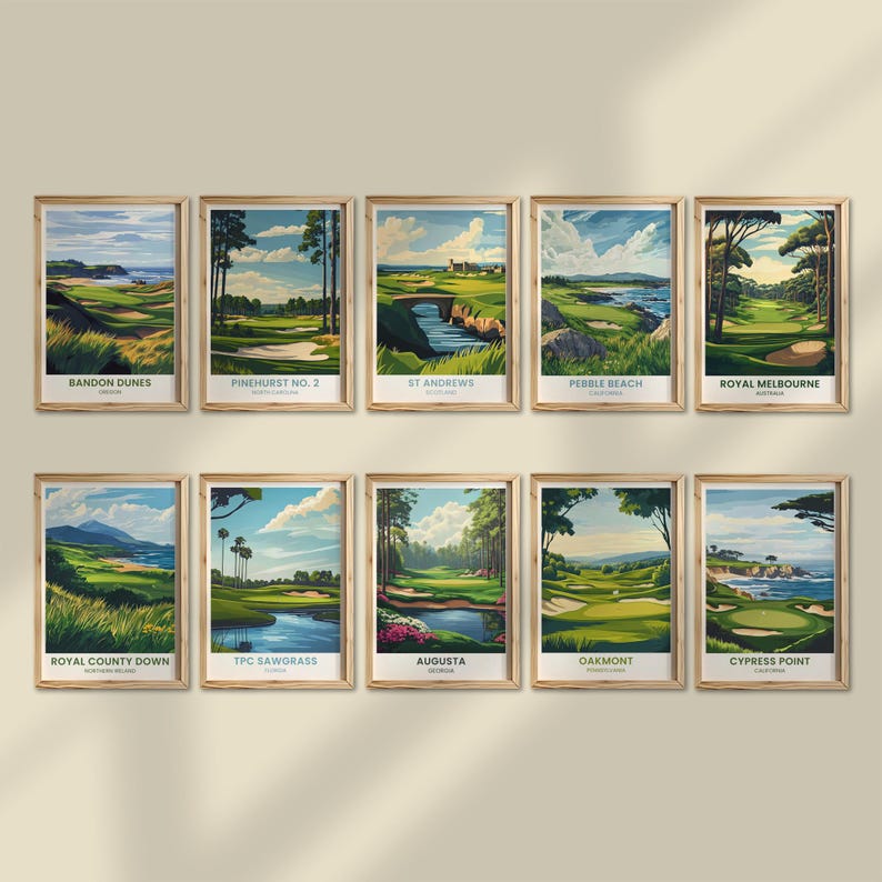 Golf Courses Poster Set of 10 | St Andrews | Pebble Beach | Augusta ...