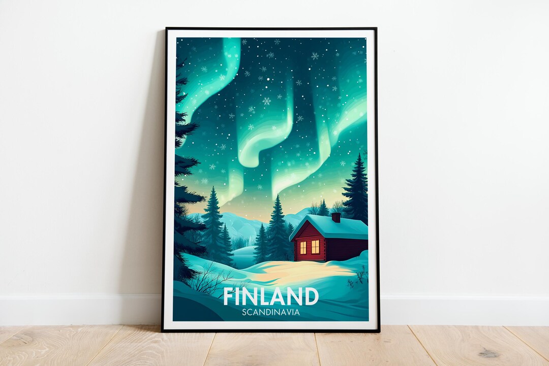 Finland Travel Poster | Scandinavia Wall Art | Northern Lights Finland ...