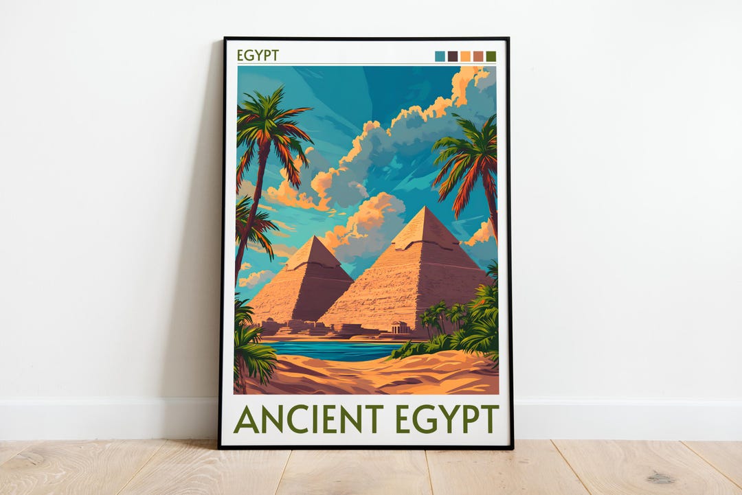Ancient Egypt Poster | Giza Pyramids and Nile River Art | Cairo Decor ...