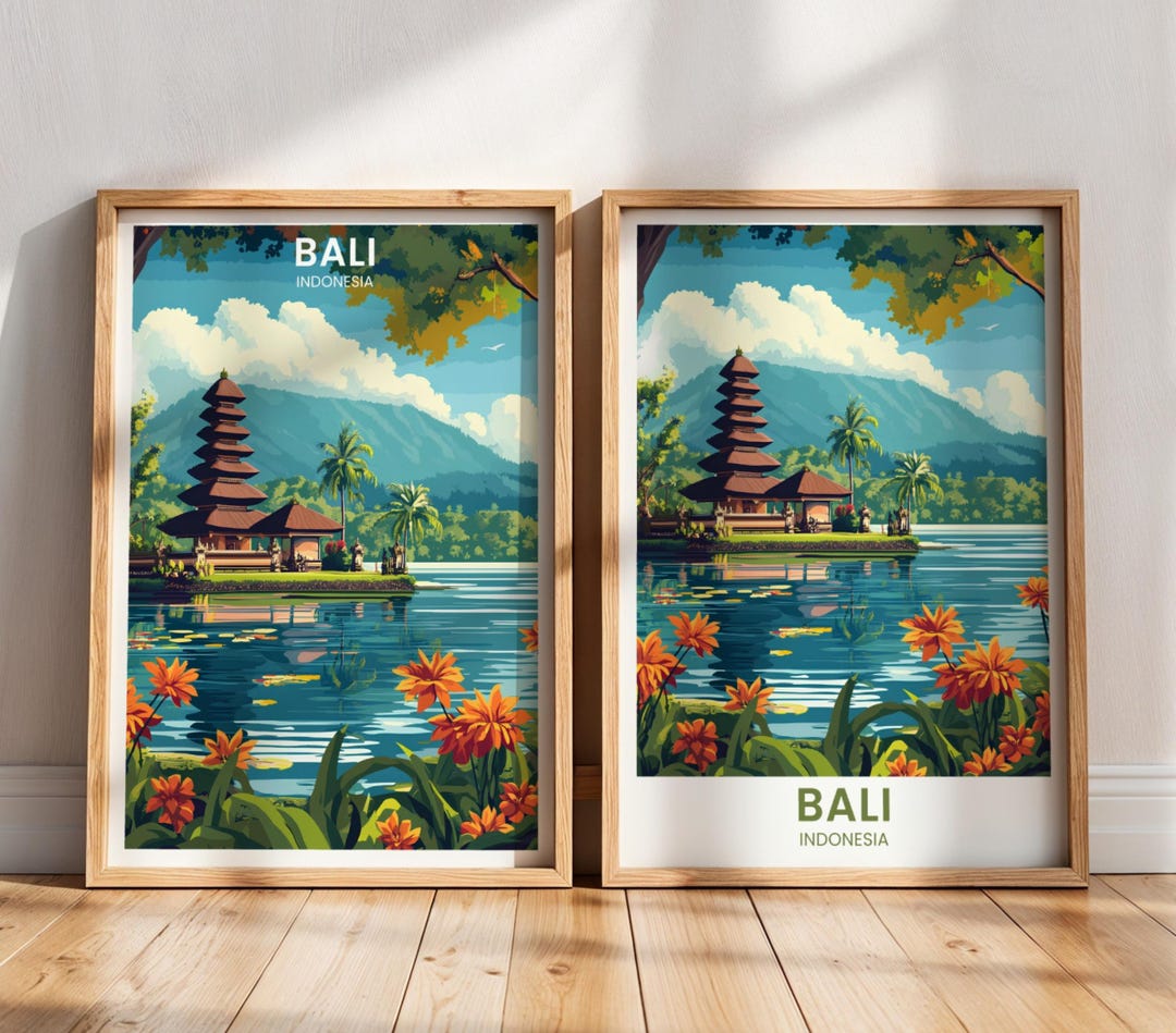 Bali Travel Poster | Ulun Danu Beratan Temple Wall Art | Indonesia ...