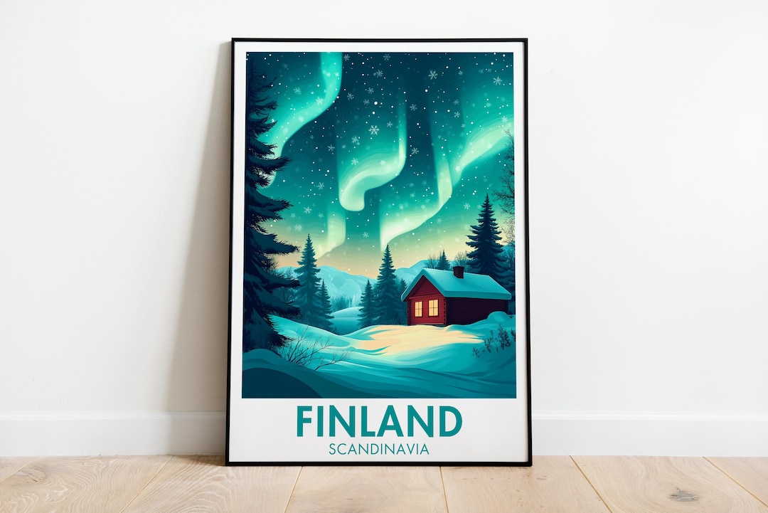 Finland Travel Poster | Scandinavia Wall Art | Northern Lights Finland ...