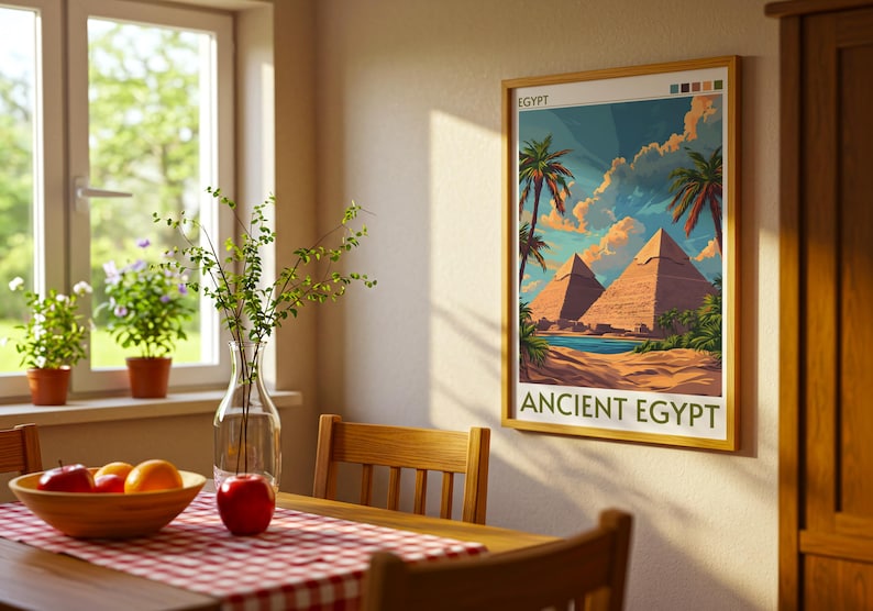Ancient Egypt Poster | Giza Pyramids and Nile River Art | Cairo Decor ...