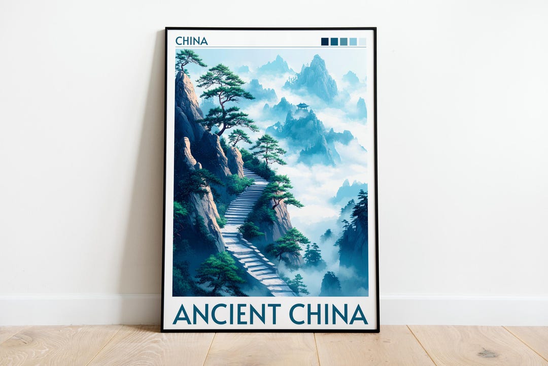 Ancient China Poster | Chinese Landscape Painting | Mystical Stairs of ...