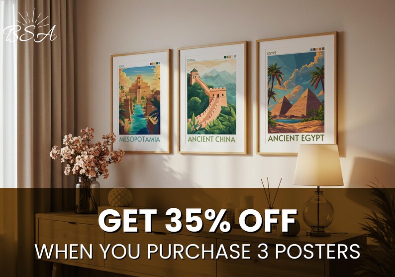 Ancient Egypt Poster | Giza Pyramids and Nile River Art | Cairo Decor ...