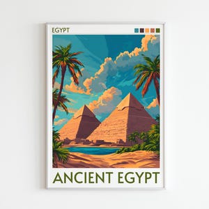 Ancient Egypt Poster | Giza Pyramids and Nile River Art | Cairo Decor ...