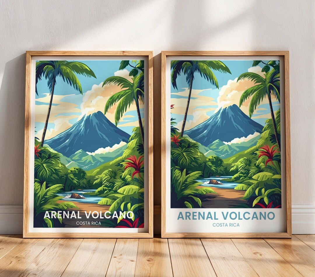 Arenal Volcano Travel Poster | Costa Rica Wall Art | Volcano Painting ...