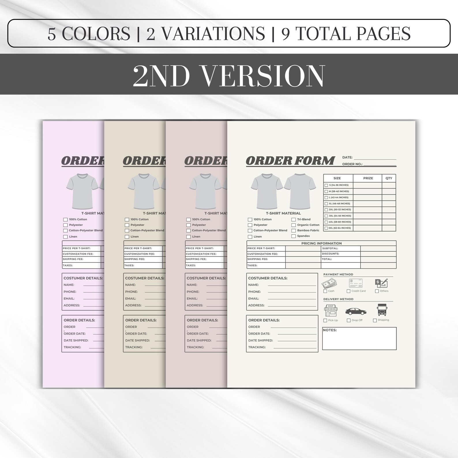 T-shirt Order Form, Digital Order Form, Custom Order Form, Fillable ...