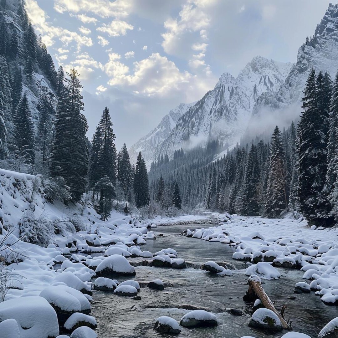 Winter Mountain Stream Clipart, 24 PNG With 300dpi, Home Decor, Digital Planner, Scrapbooking ...