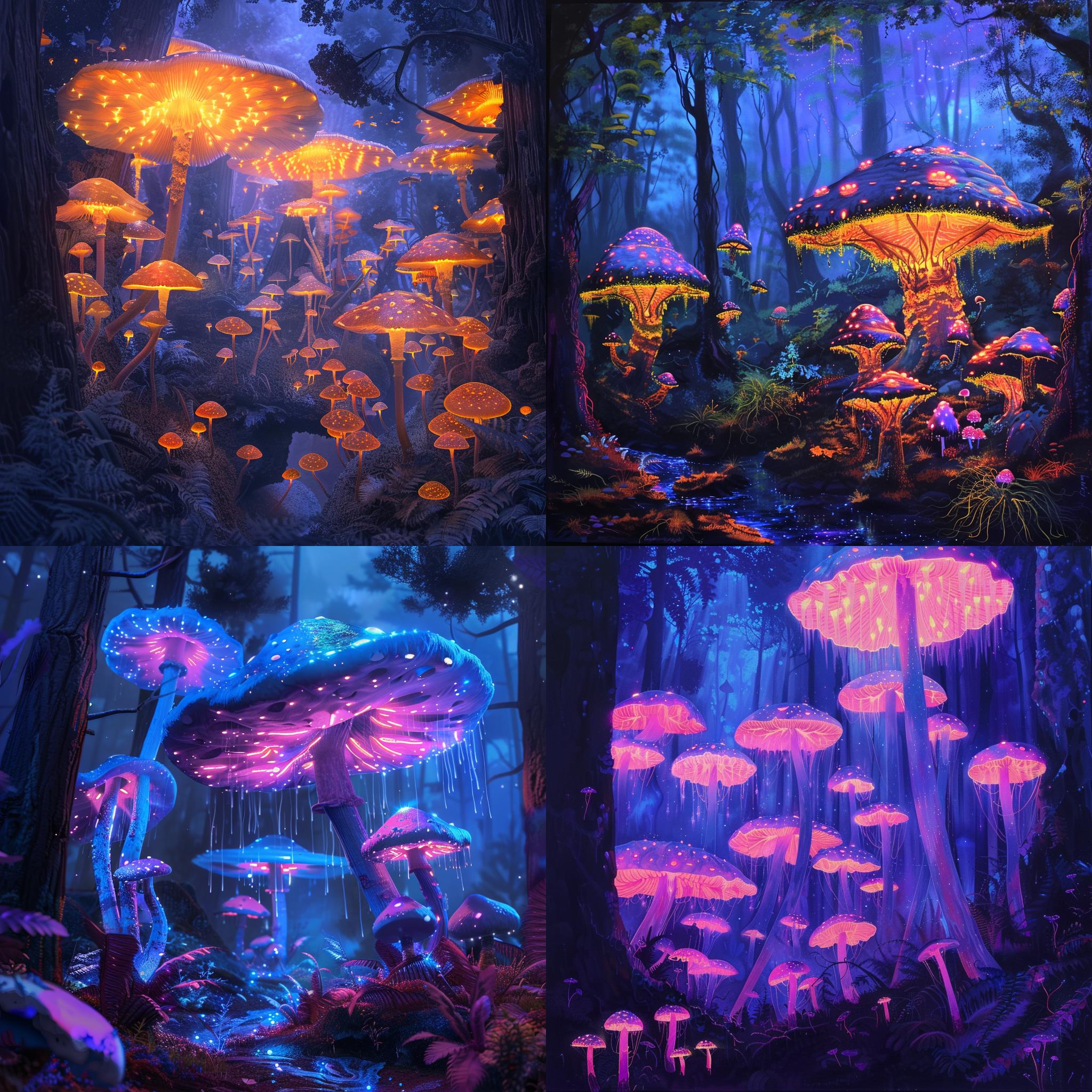 24 Neon Forest Fairy Tale Clipart, Magical Glowing Mushrooms, PNG ...