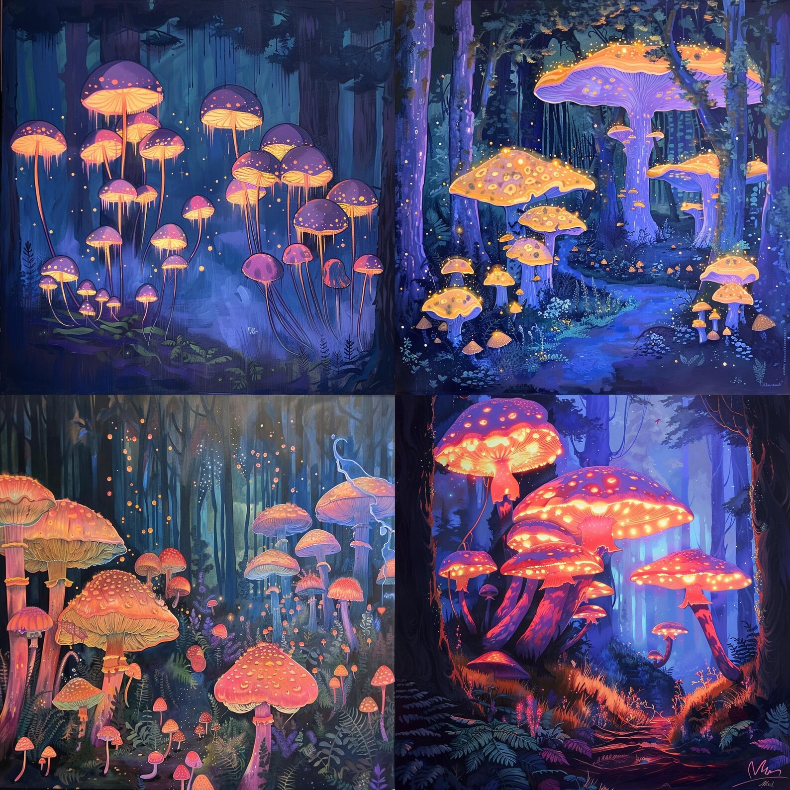 24 Neon Forest Fairy Tale Clipart, Magical Glowing Mushrooms, PNG ...