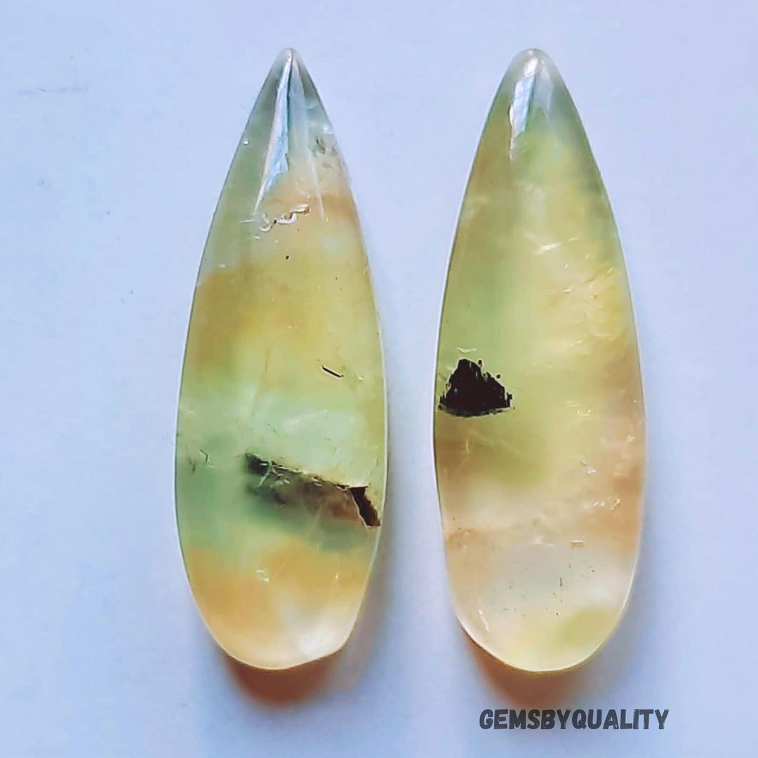 Rare and Natural Green and Yellow Color Prehnite Gemstone Pair Long ...