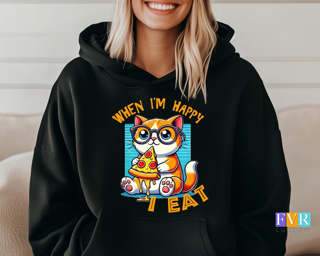 Custom Funny Cat Hoodie, Custom Funny Pizza Cat Hoodie, Cute Cat Lover ...