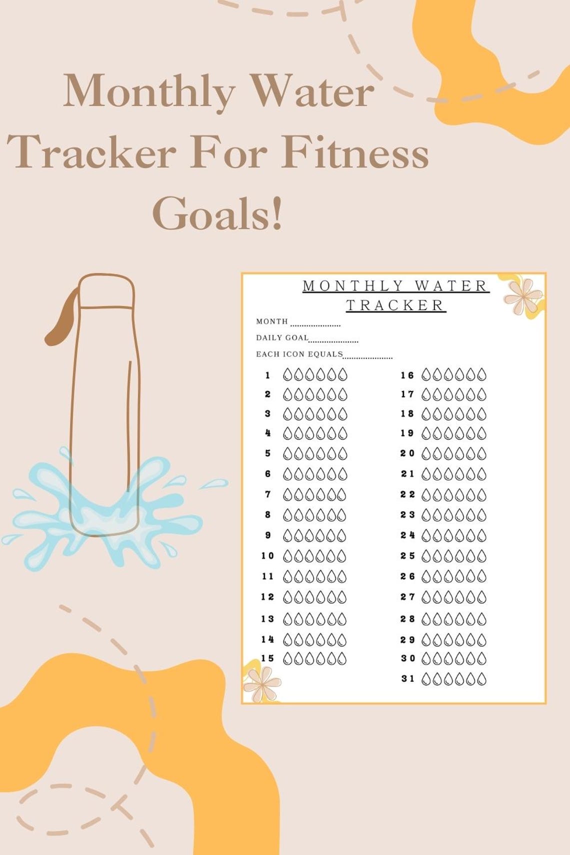 Monthly Water Tracker Printable | Water Tracker | Fitness & Wellness ...