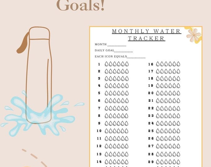 Monthly Water Tracker Printable | Water Tracker | Fitness & Wellness ...