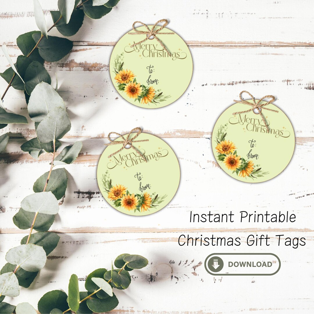 Sunflower Christmas Gift Tags | Printable Christmas Gift Tags | Holiday ...