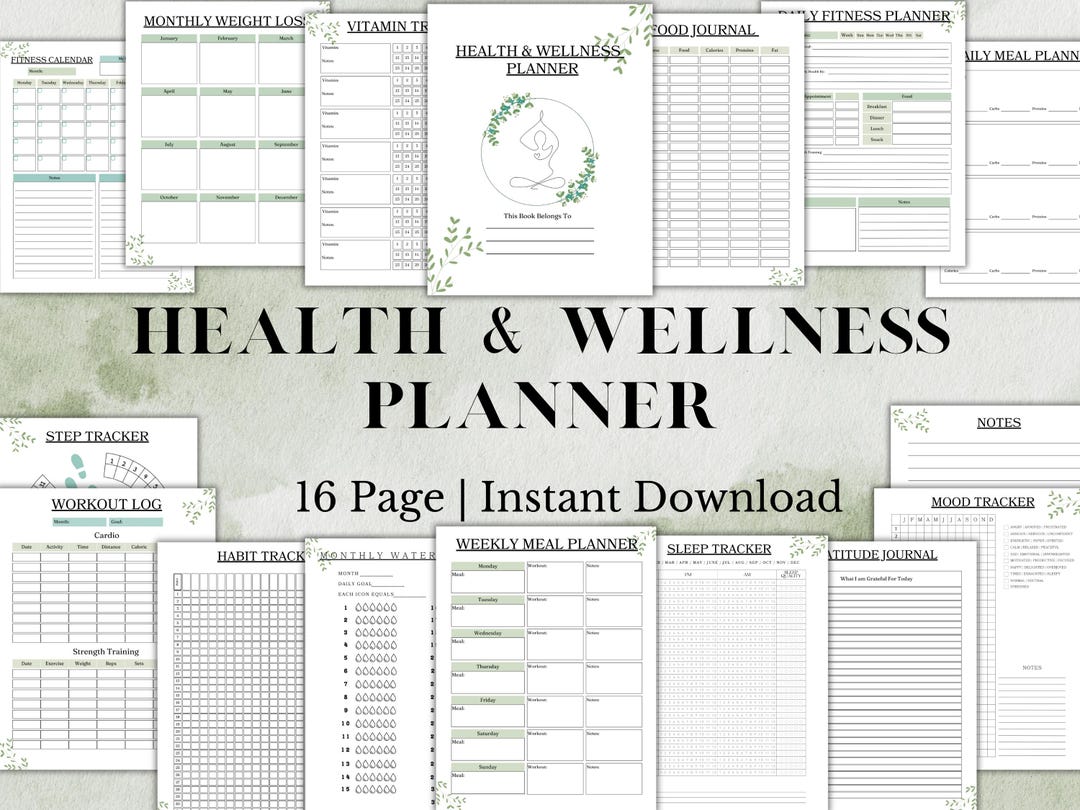 Printable Health & Wellness Planner | Fitness Journal | Workout ...