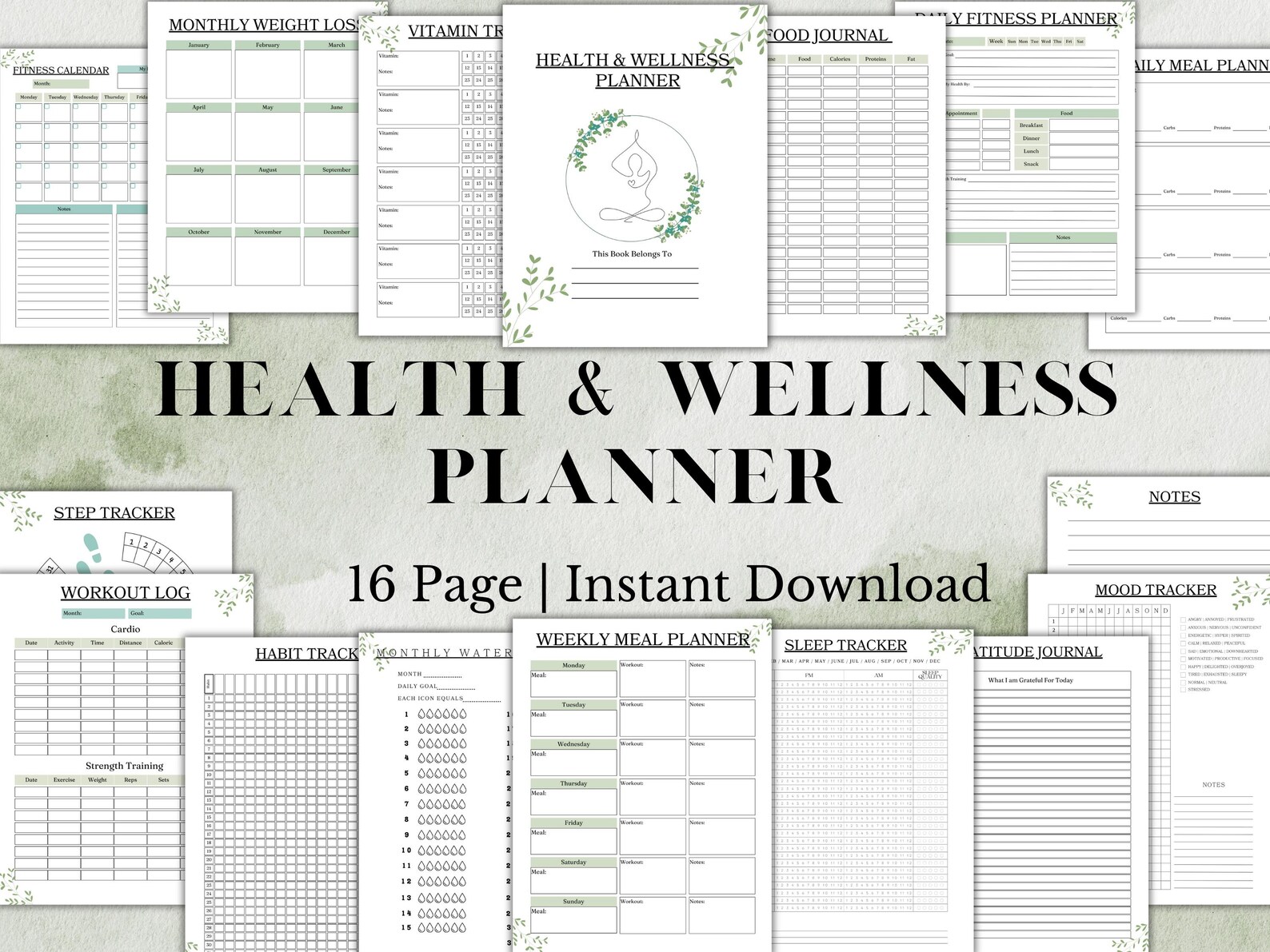 Printable Health & Wellness Planner | Fitness Journal | Workout ...
