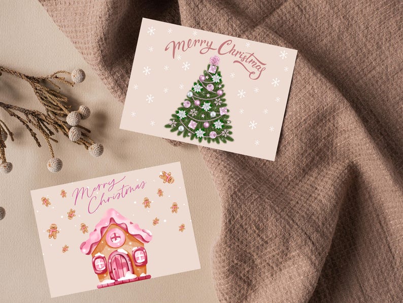 Pink Christmas Cards | Merry Christmas Card | Printable Christmas Cards ...