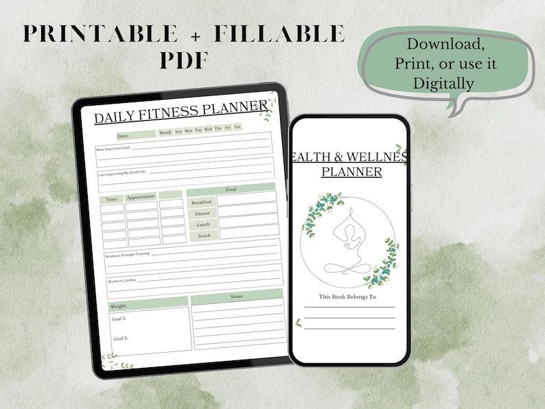 Printable Health & Wellness Planner | Fitness Journal | Workout ...