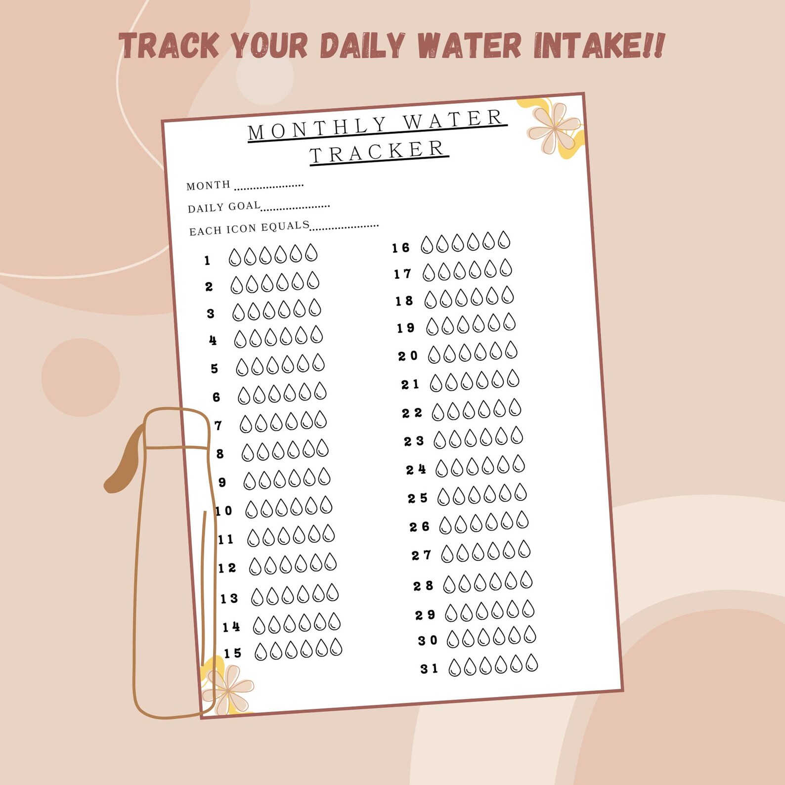 Monthly Water Tracker Printable | Water Tracker | Fitness & Wellness ...