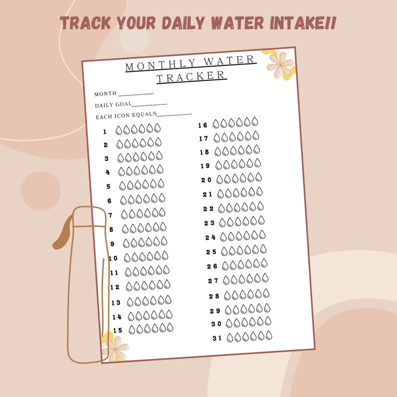 Monthly Water Tracker Printable | Water Tracker | Fitness & Wellness ...