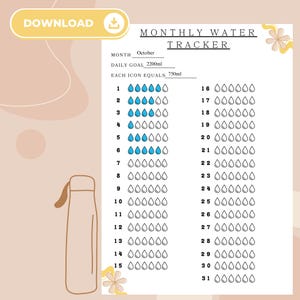 Monthly Water Tracker Printable | Water Tracker | Fitness & Wellness ...