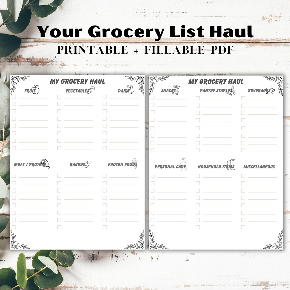 Printable & Fillable Grocery List PDF | Grocery List Printable Template ...