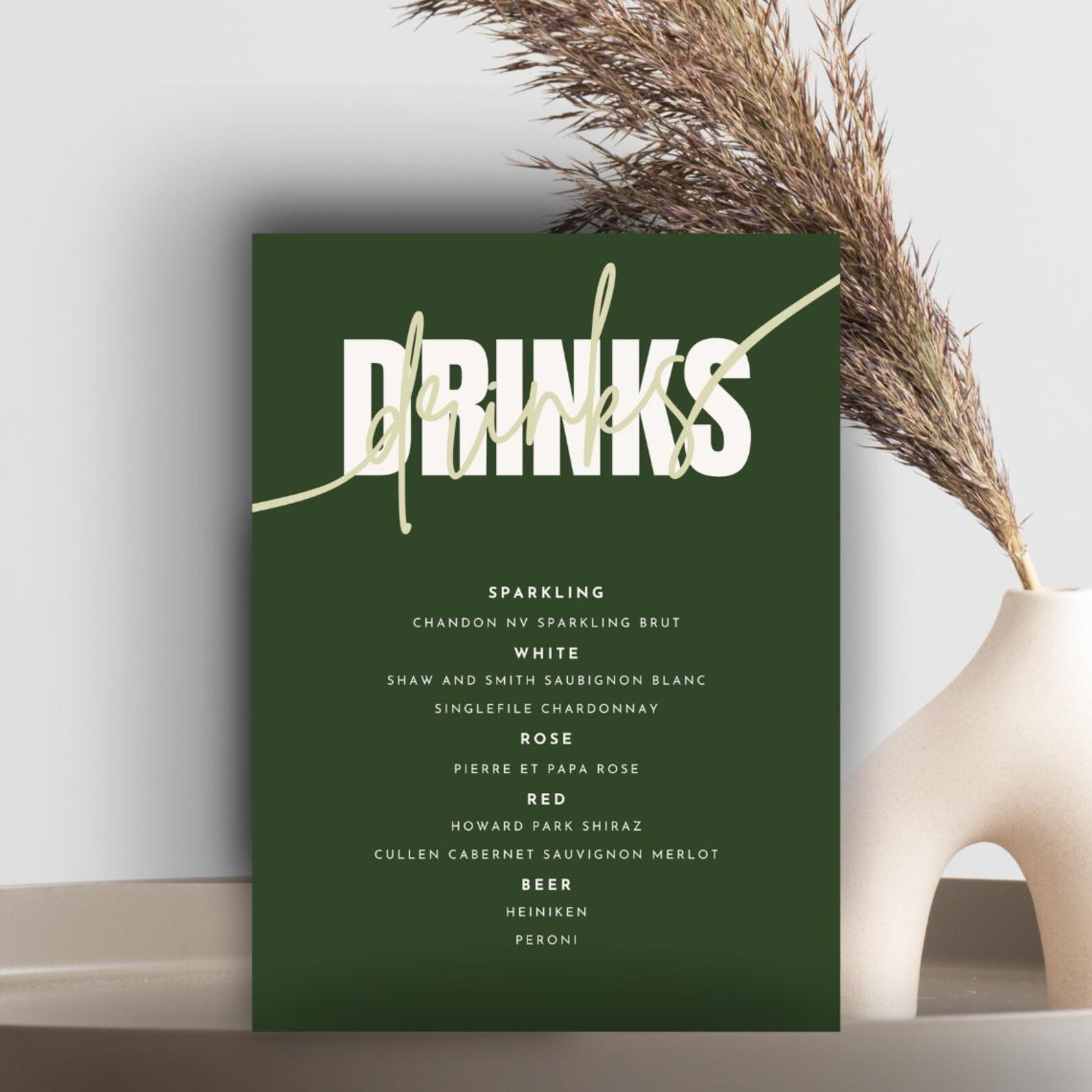 Chic Party Green Food and Drinks Menu, Editable Instant Download ...