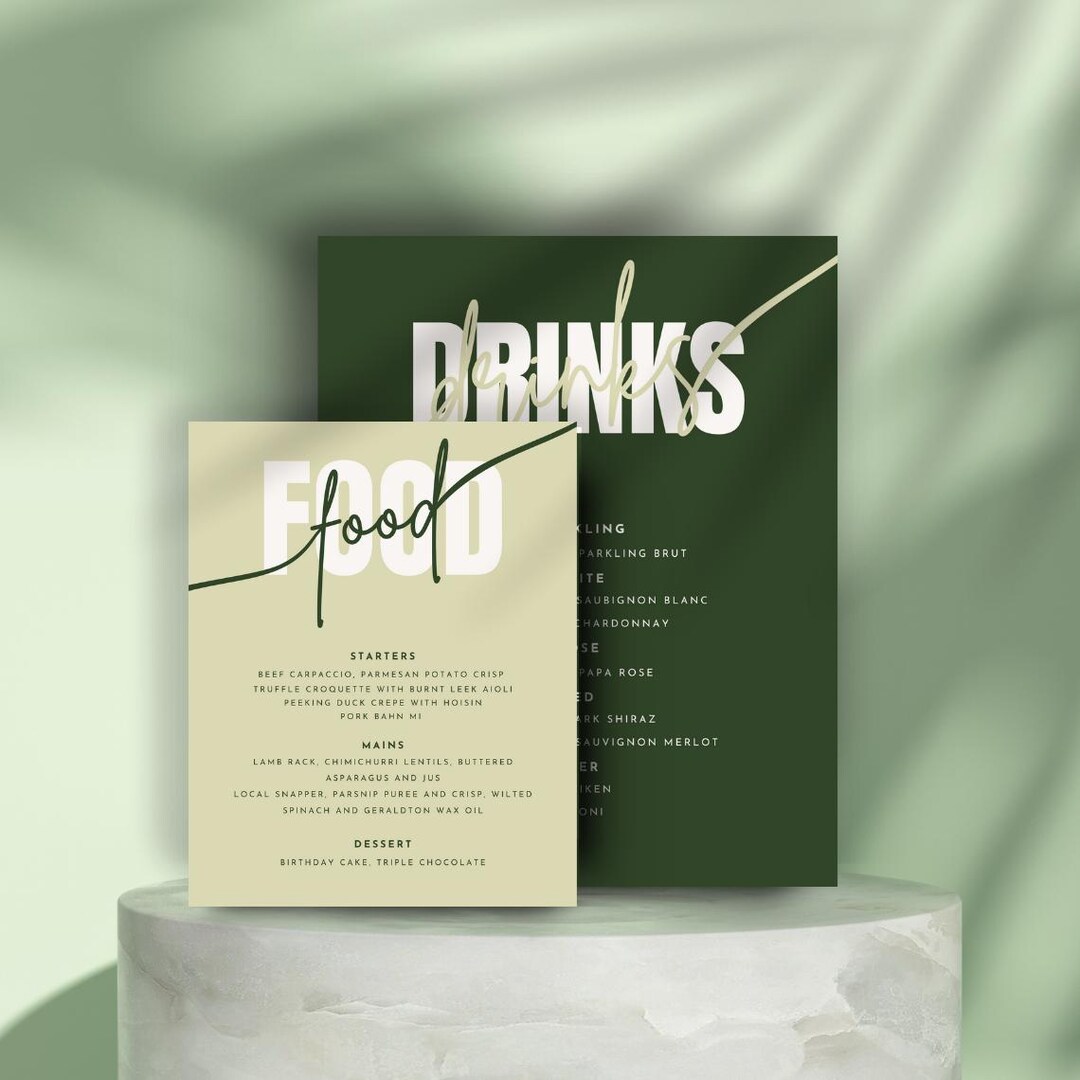 Chic Party Green Food and Drinks Menu, Editable Instant Download ...