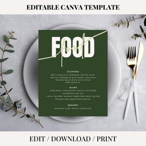 Chic Party Green Food and Drinks Menu, Editable Instant Download ...