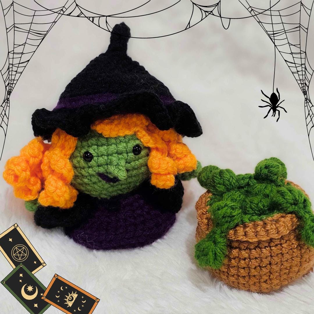 Wicked Witch Handmade Halloween Witch Plush Crochet Cauldron and Hat ...