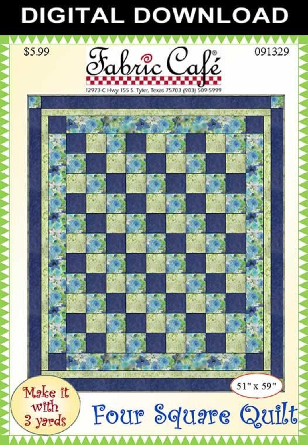Downloadable Four Square Quilt Pattern Easy 3 Yard Design - Etsy New ...