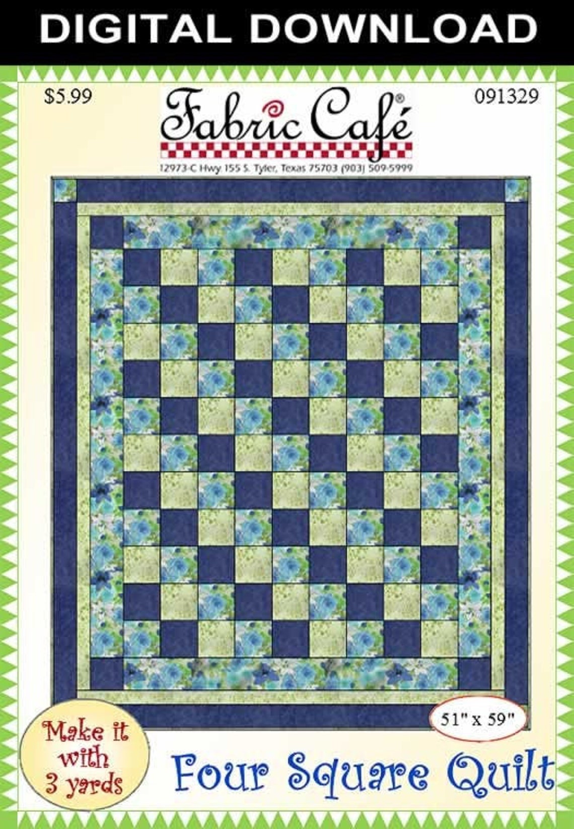 Downloadable Four Square Quilt Pattern Easy 3 Yard Design | Etsy New ...