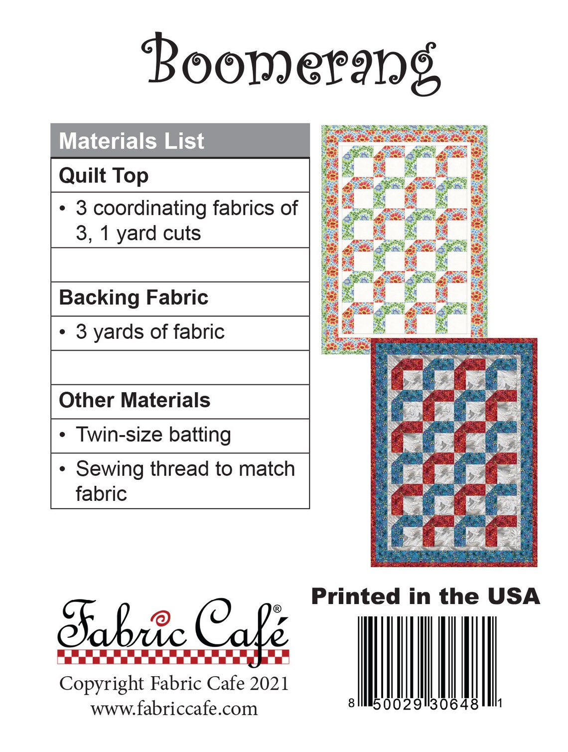 Boomerang 3-yard Quilt Pattern - Digital Download - Etsy