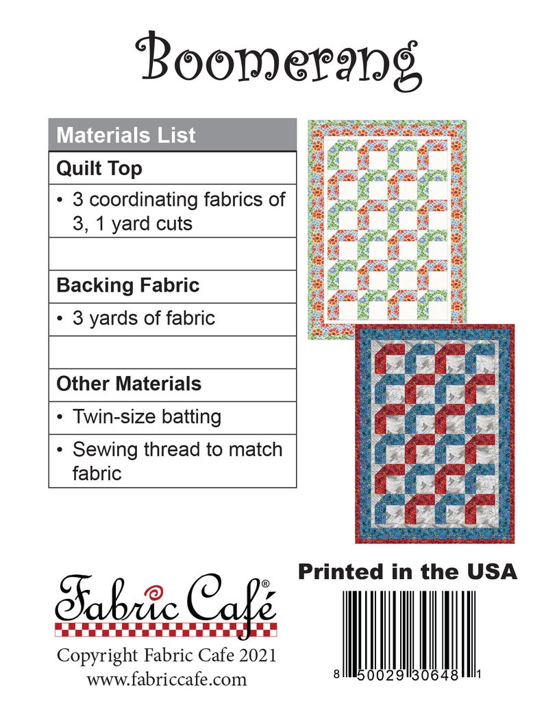 Boomerang 3-yard Quilt Pattern - Digital Download - Etsy