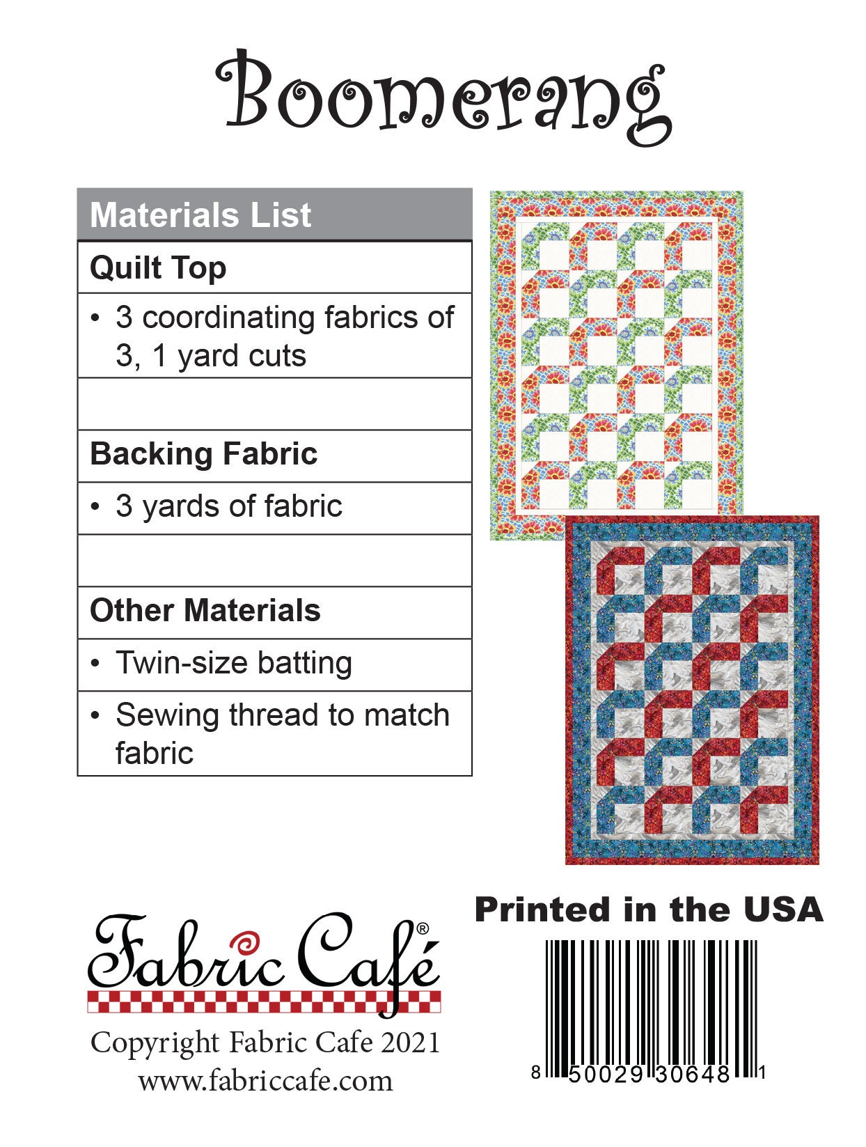 Boomerang 3-yard Quilt Pattern - Digital Download - Etsy