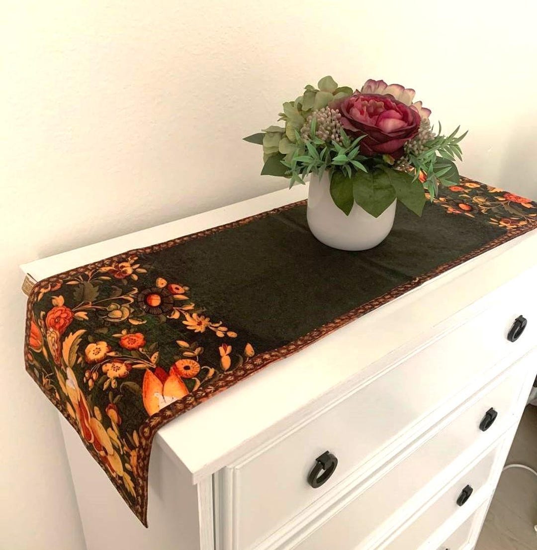 Floral Pattern Runner, Velvet Runner, Small Green Runner, Drawer Runner ...
