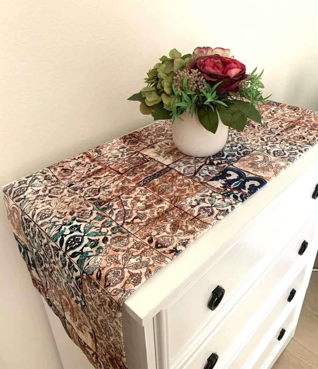 Tile Pattern Runner, Velvet Runner, Mosaic Tablecloth, Mosaic Table ...