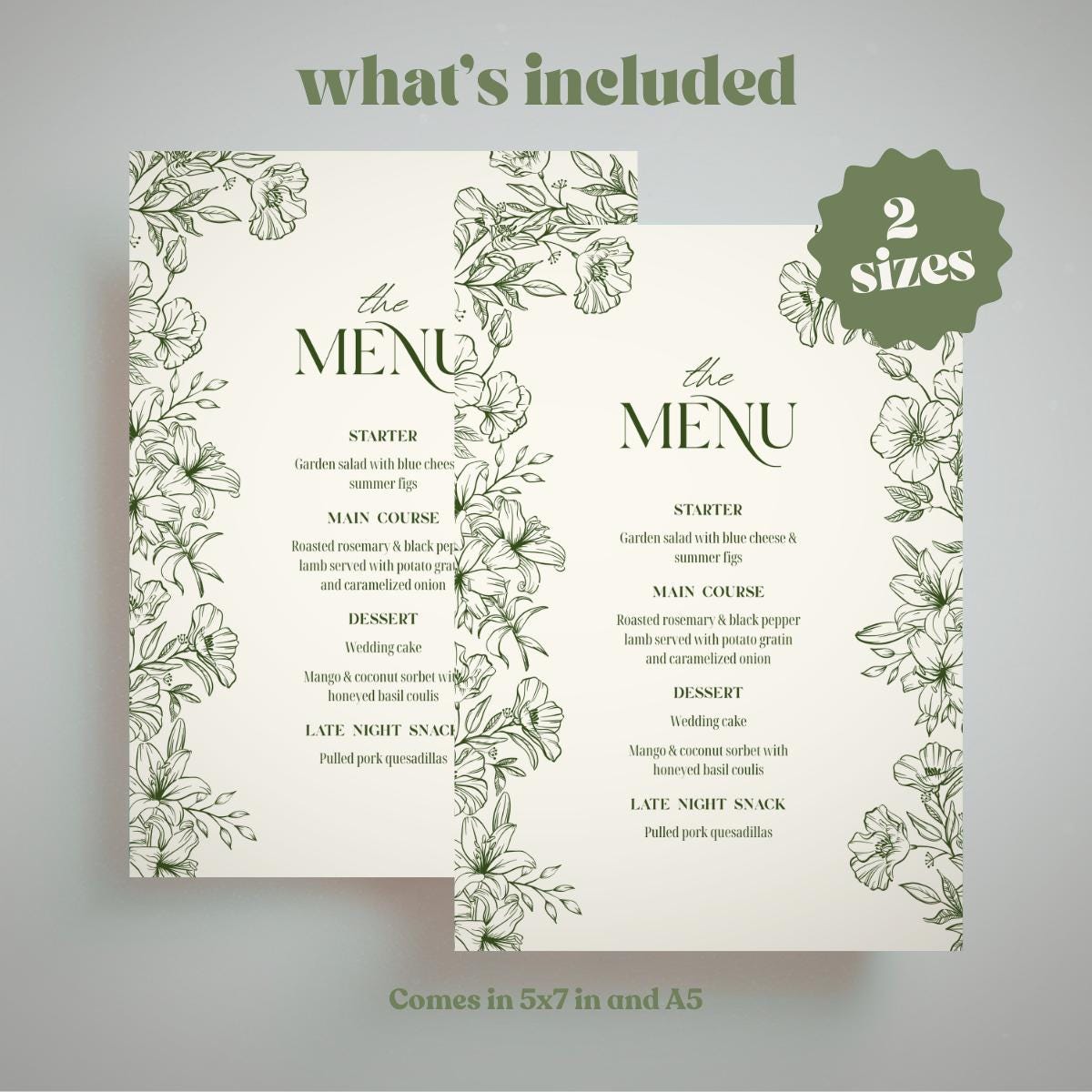 Elegant Botanical Menu Template Bridal Shower Wildflower Menu Garden ...