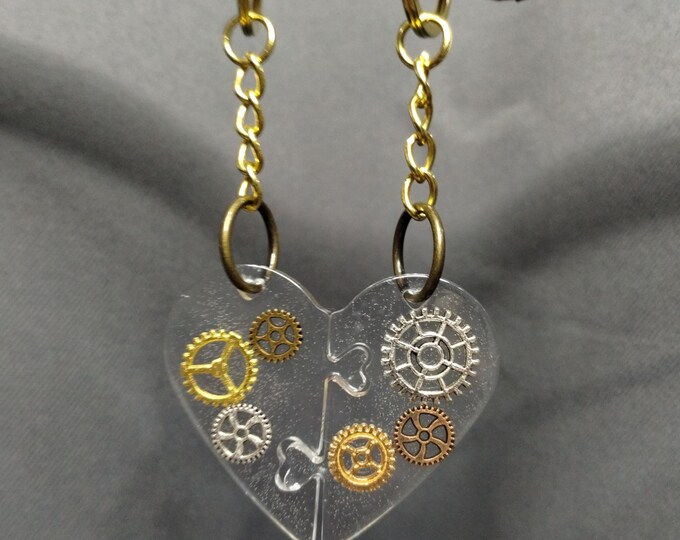 Interlocking Heart Keychains Steampunk Handmade Resin Gift for Couples ...