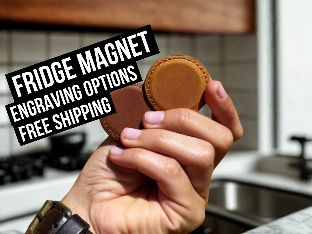 Kitchen Magnets, Custom Round Real Leather 1.5″, Personalized Laser ...