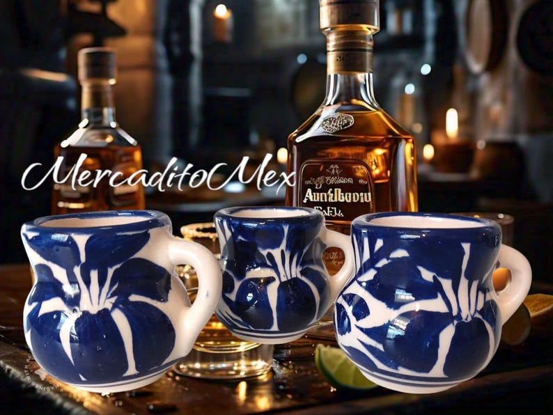 Ceramic Mexican Jarritos (blue) / Tequila Shots / Talavera Style / 1 Oz ...