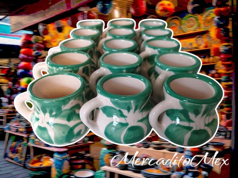 Talavera Style Green Ceramic Mexican Jarritos Set of 40 / Handmade ...