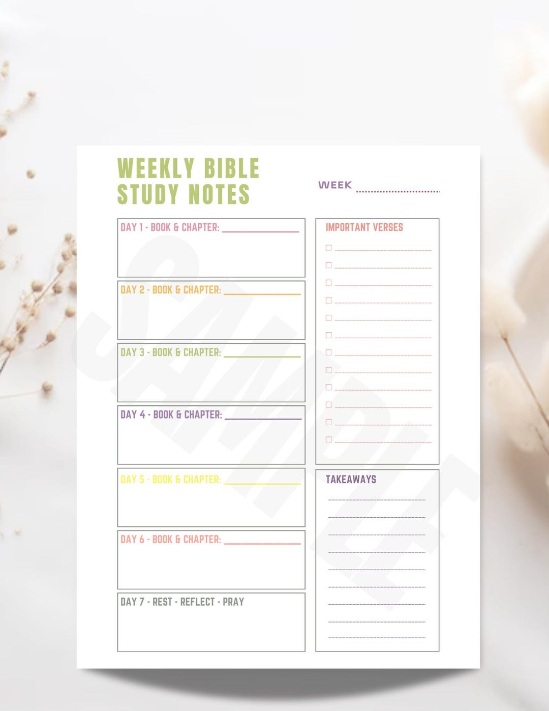 Weekly Bible Study Notes | Printable PDF | Instant Download | Digital ...