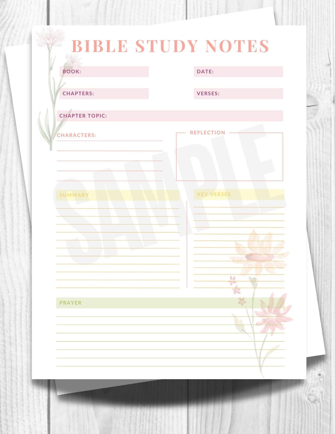 Bible Study Notes Template | Printable PDF | Digital File | Instant ...