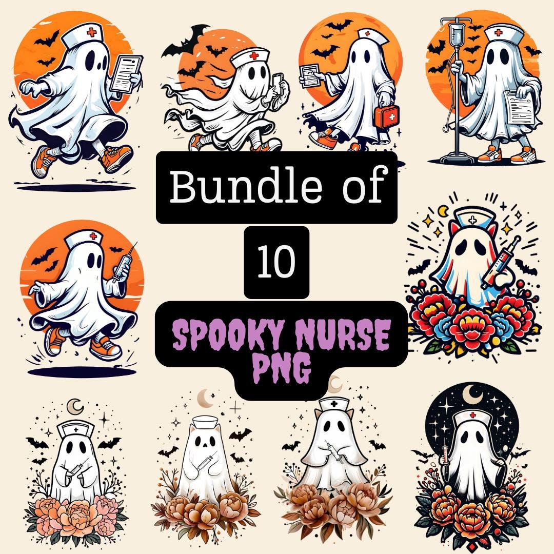10 Spooky Nurse PNG Bundle, Ghost Nurse Png, Funny Nurse Png, Cute ...