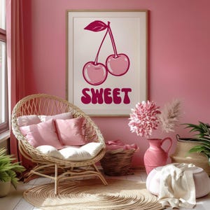 Cute Pink Cherry Stylish Decor Printable Wall Art Instant Download Good ...