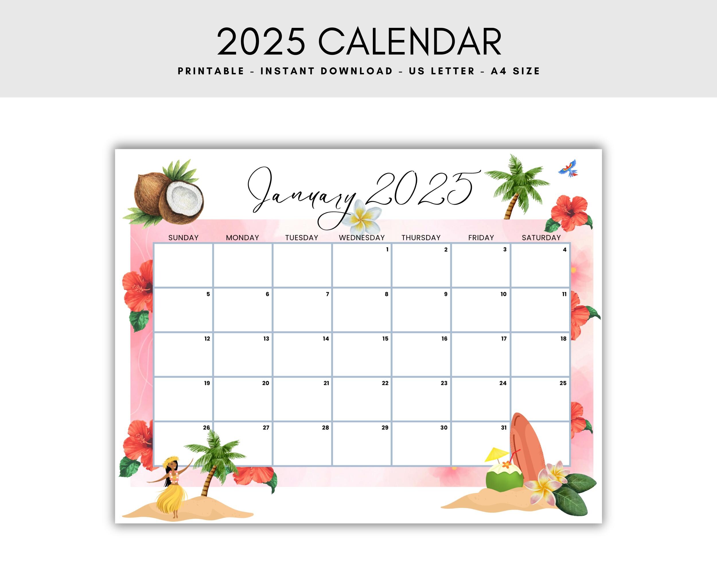 Polynesian 2025 Calendar | 2025 Calendar Printable | 2025 Calendar | A4 ...