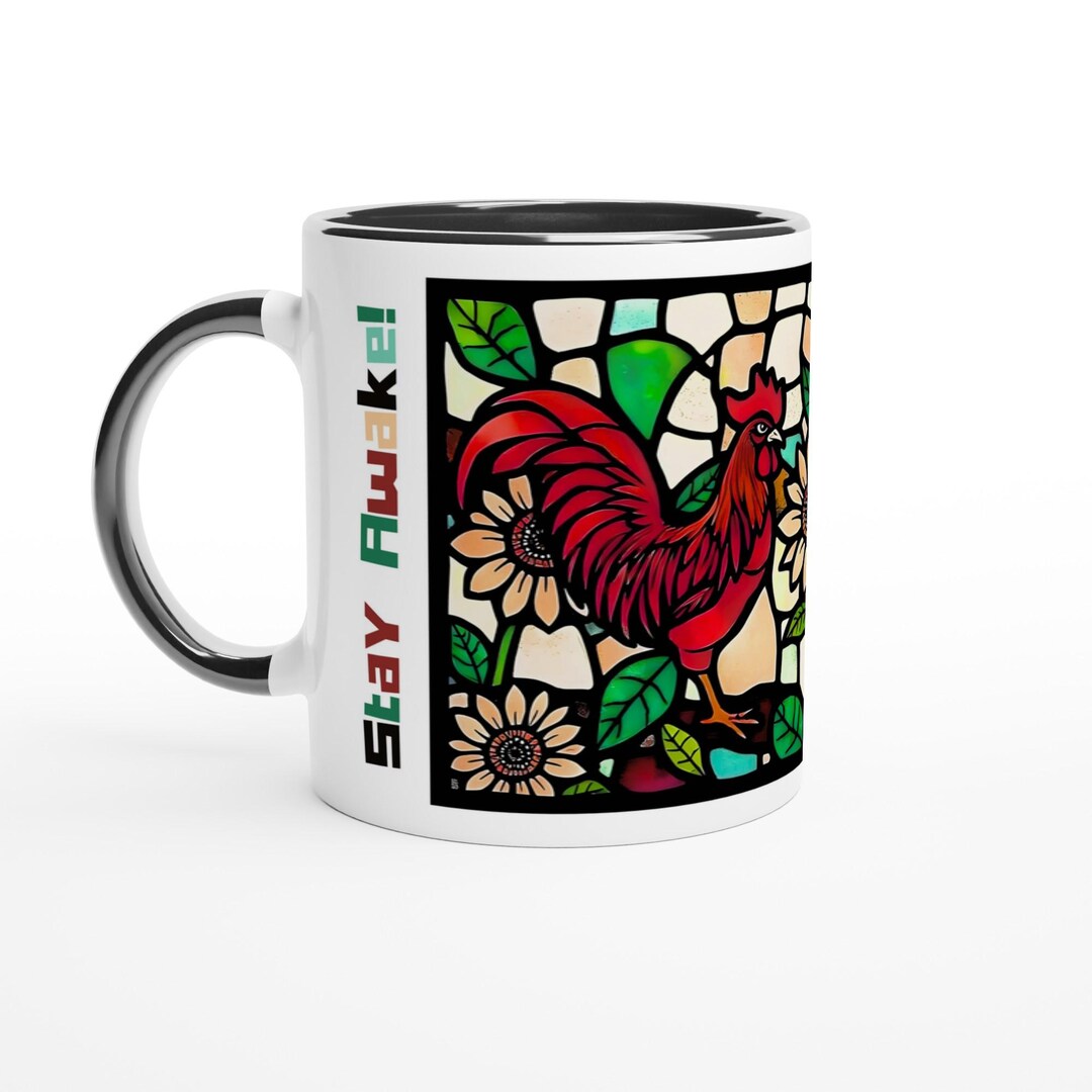 Stay Awake! Colorful Mosaic Roosters Coffee Mug, Perfect Gift for ...